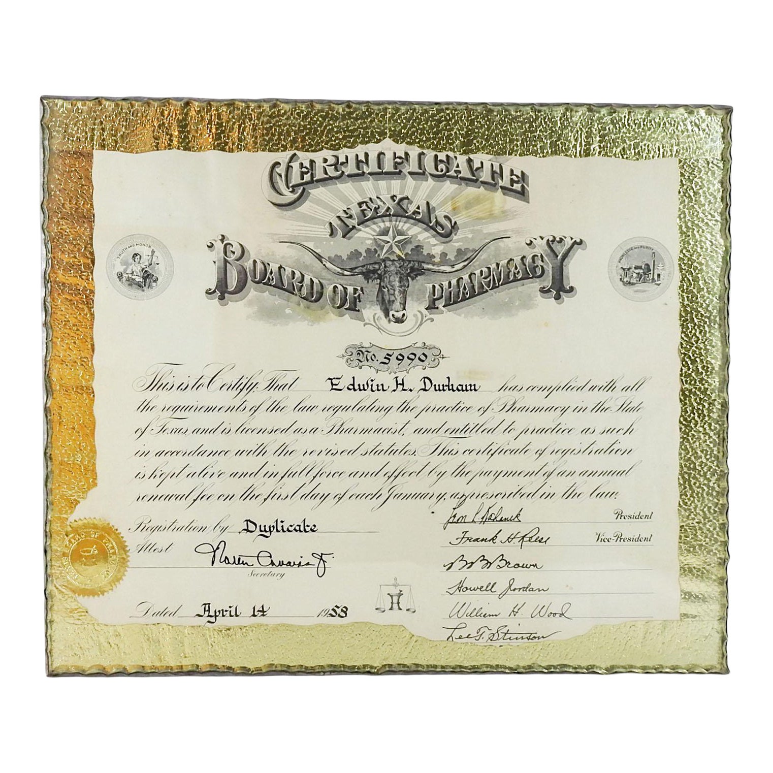 Vintage Texas Pharmacist Certificate | Chairish