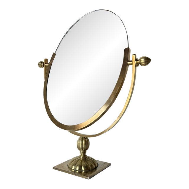 70's Vintage Italian Brass Table Vanity Mirror | Chairish