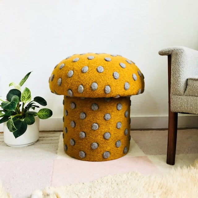 Mushroom Ottoman in Wool Ochre Dot Chairish