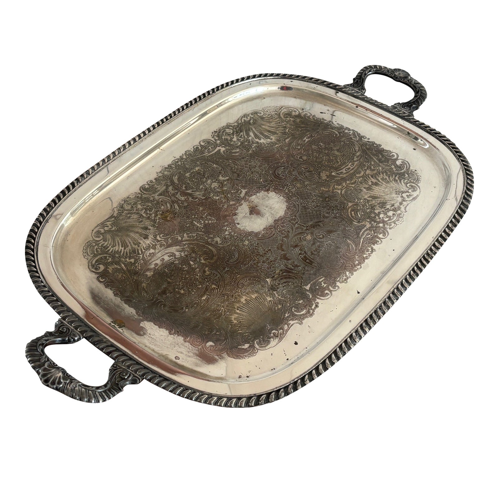 Mid 20th Century Modern Sheridan Silver-on-Copper Tray, Large Handled ...