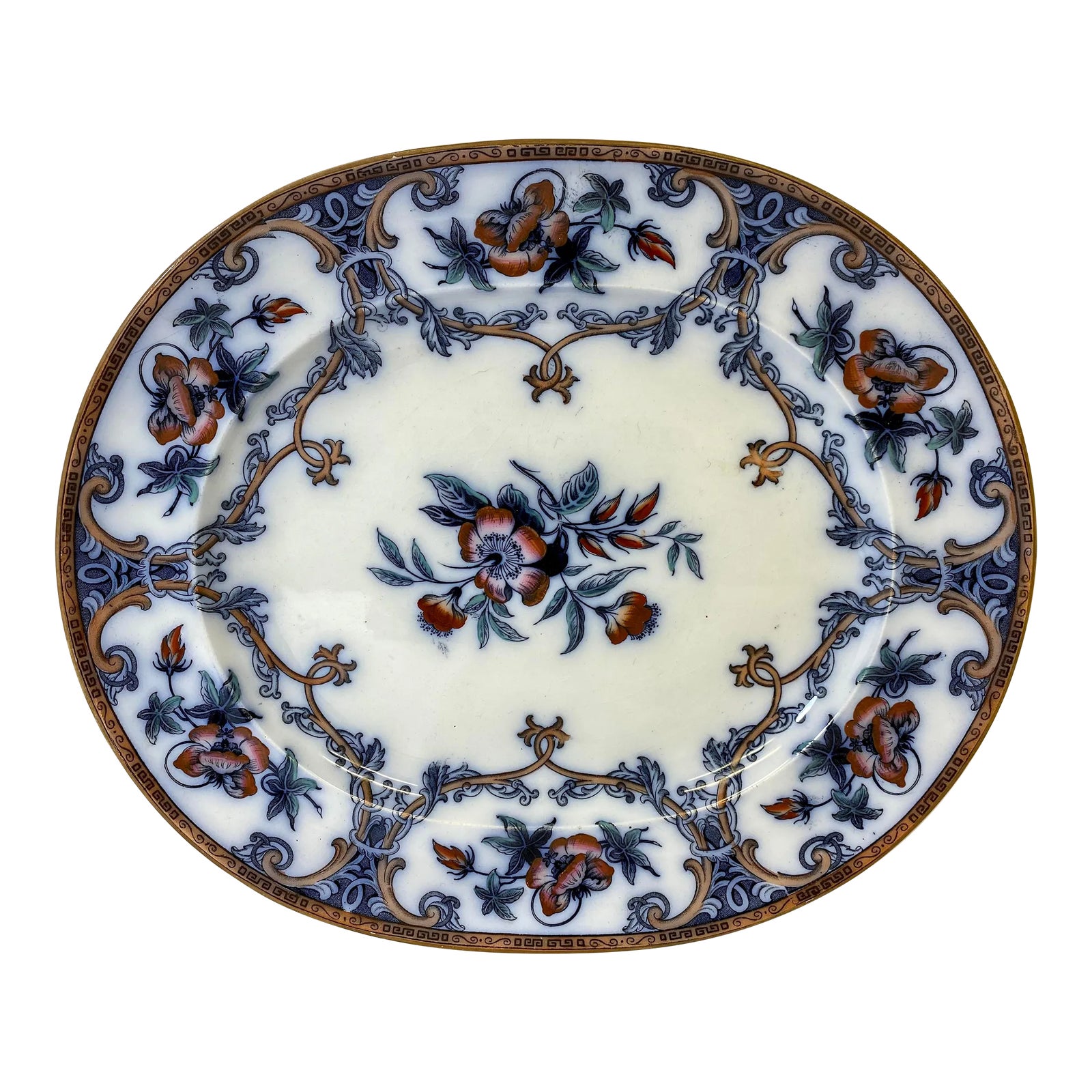 Antique Wedgwood Pearl-Ware Flow Blue Shannon Pattern Serving Platter ...