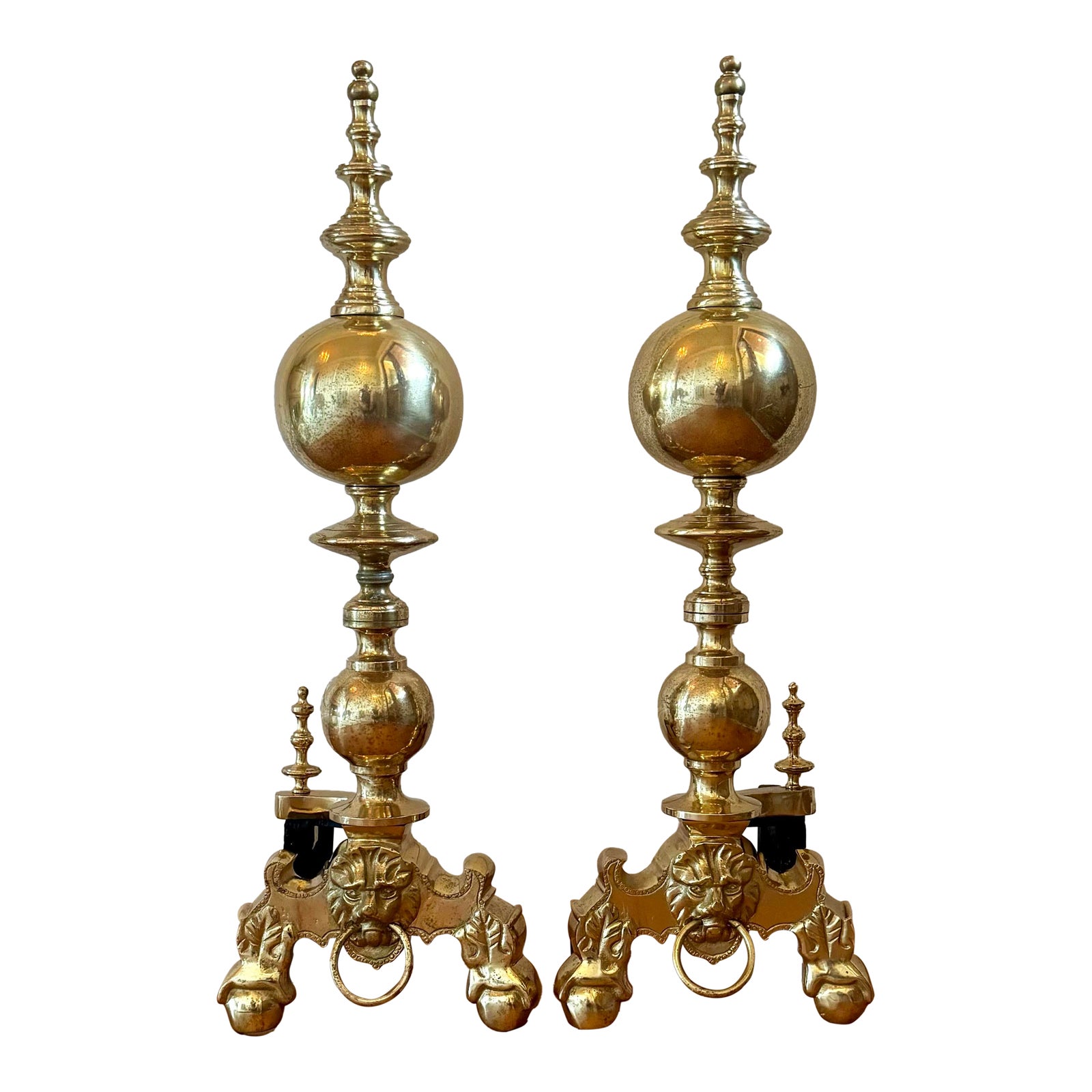 1960s Brass Cannonball Andirons- a Pair | Chairish