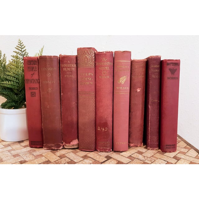 Vintage Library Book Stack Red Maroon Rust Hardbacks | Chairish