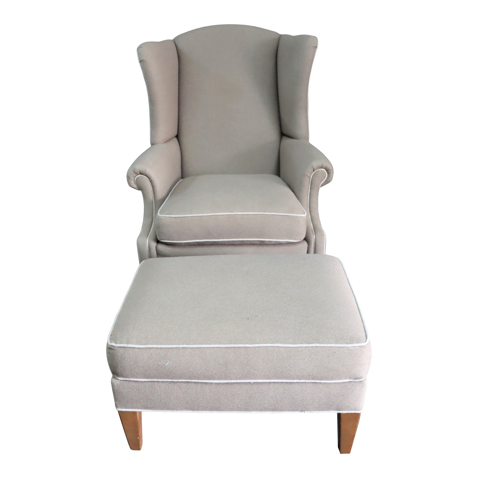 Ethan Allen Upholstered Wing Chair and Ottoman Chairish