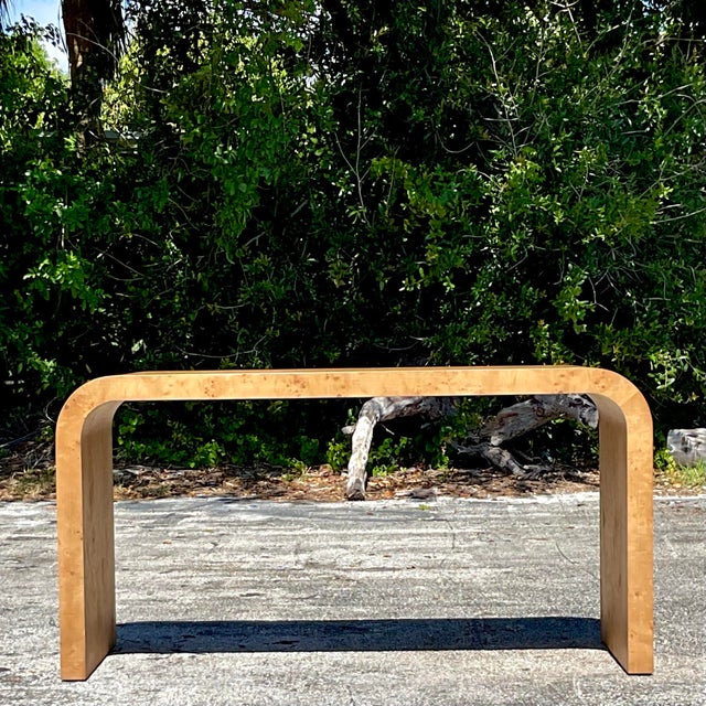 Vintage Boho Burl Wood Waterfall Console Table | Chairish