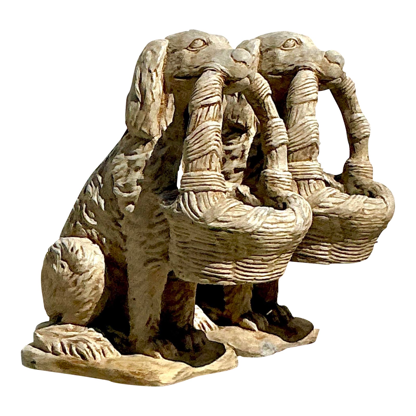 Late 20th Century Regency Cast Stone Dog Statues - A Pair | Chairish