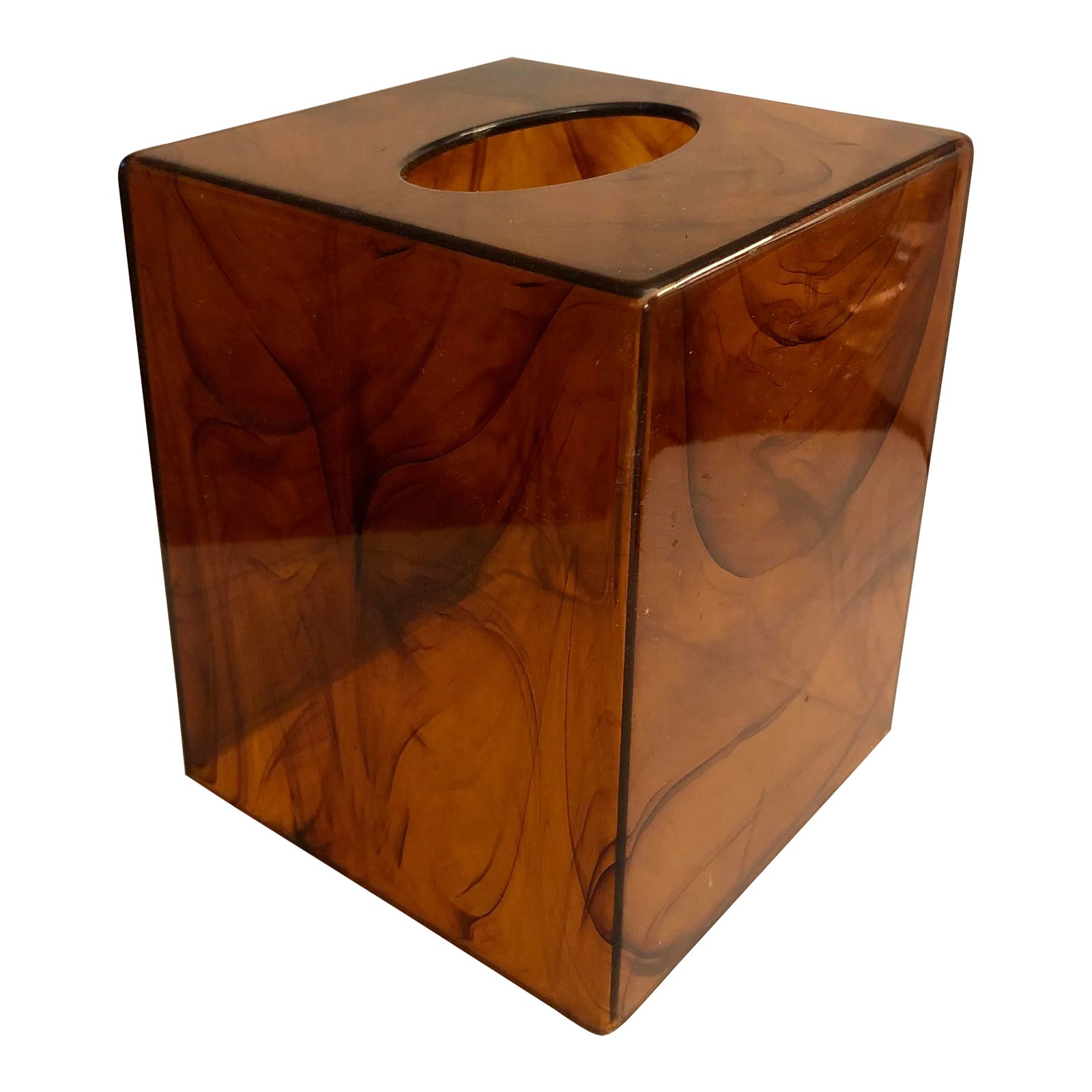 Mid 20th Century Faux Tortoise Shell Lucite Tissue Box Cover | Chairish