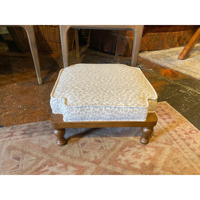 Low Footstool With Gray Leopard Print Upholstery | Chairish