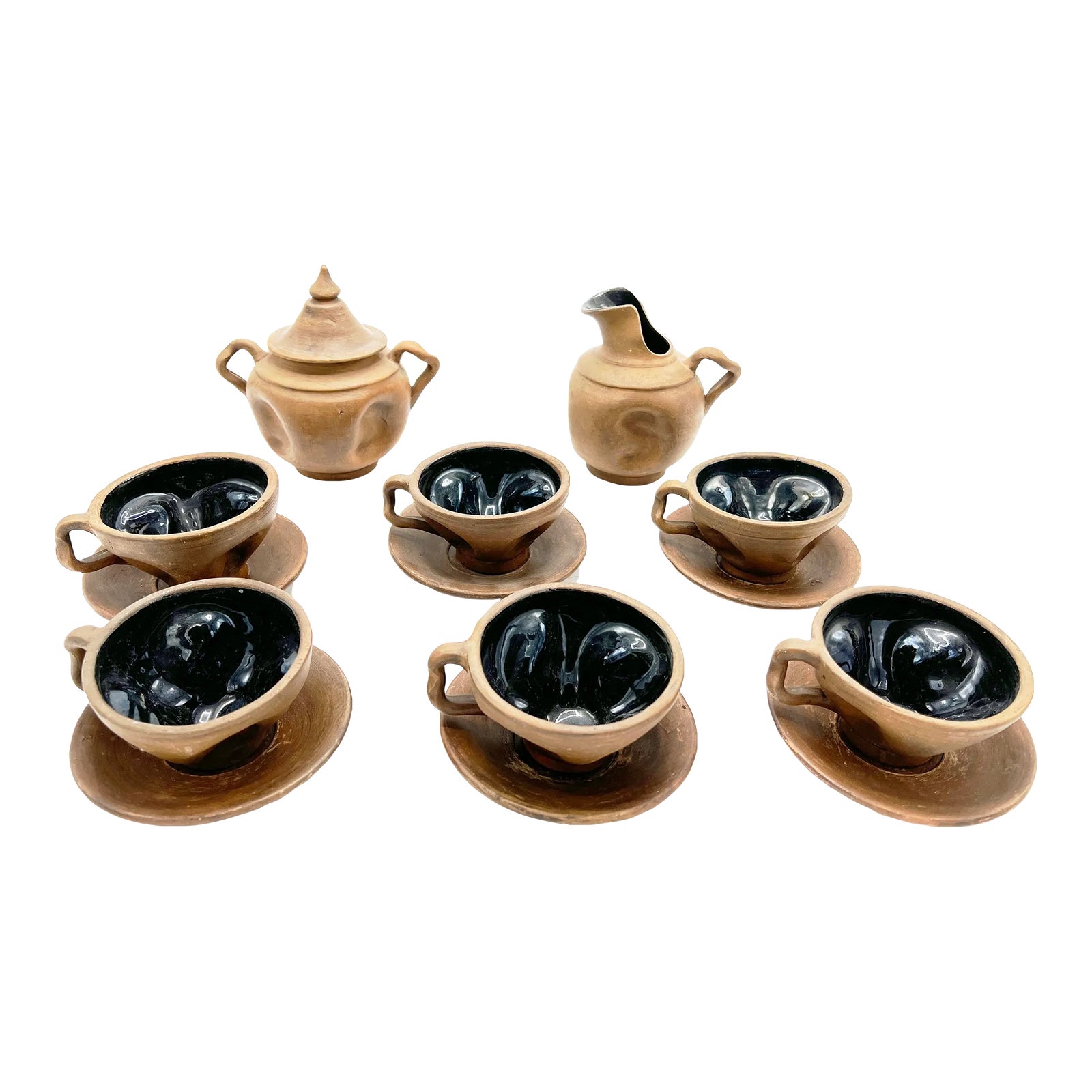 Vintage Fantasy Hobbit Hand Crafted Clay Pottery Tea Set - 14 Pieces ...