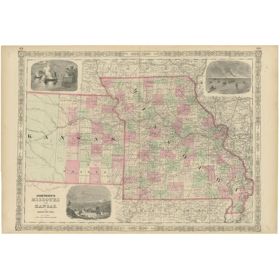 Map of Missouri and Kansas with Railroads and Frontier Trails, 1864 ...