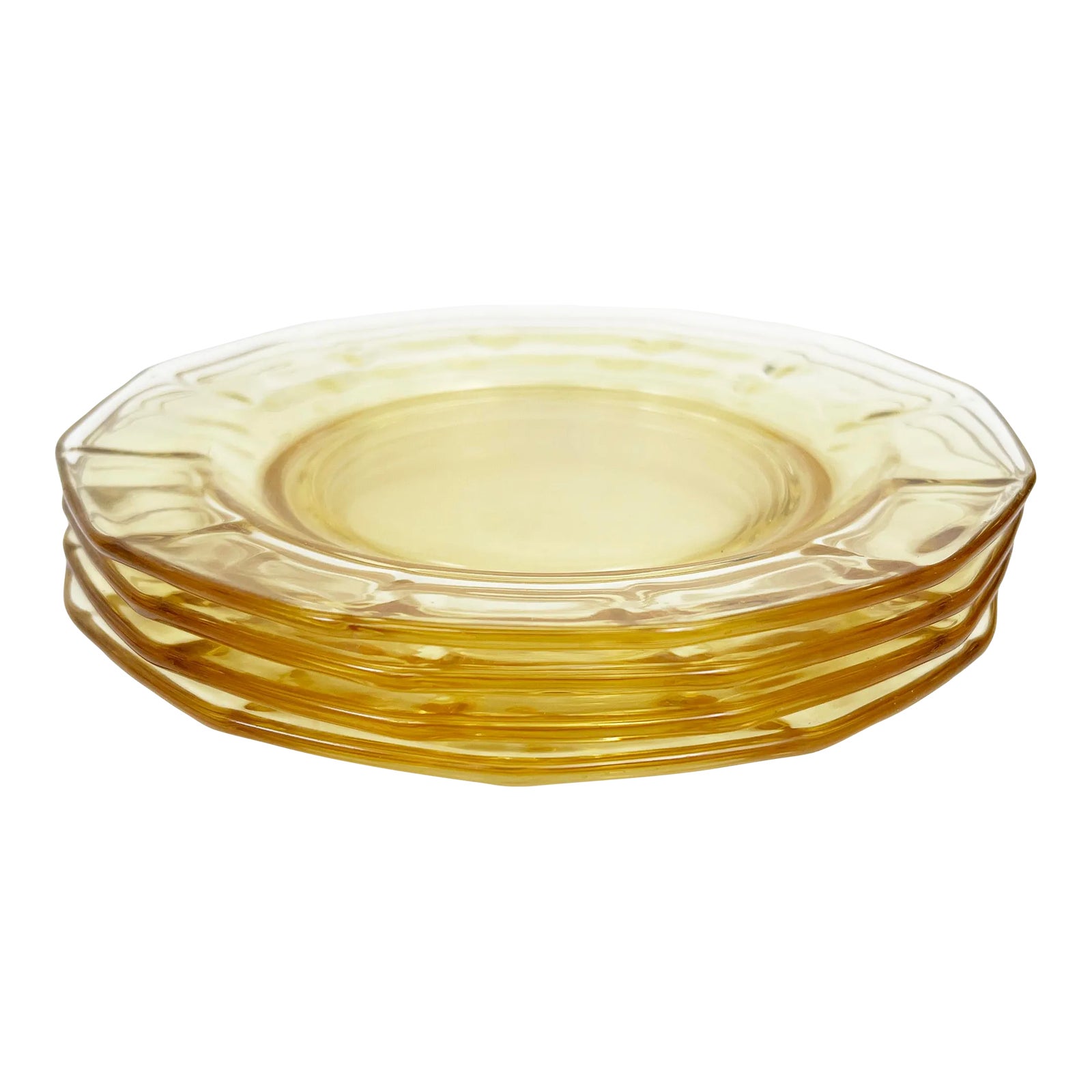 Mid-Century Modern Geometric Amber Glass Bread Plates - Set of 4 | Chairish