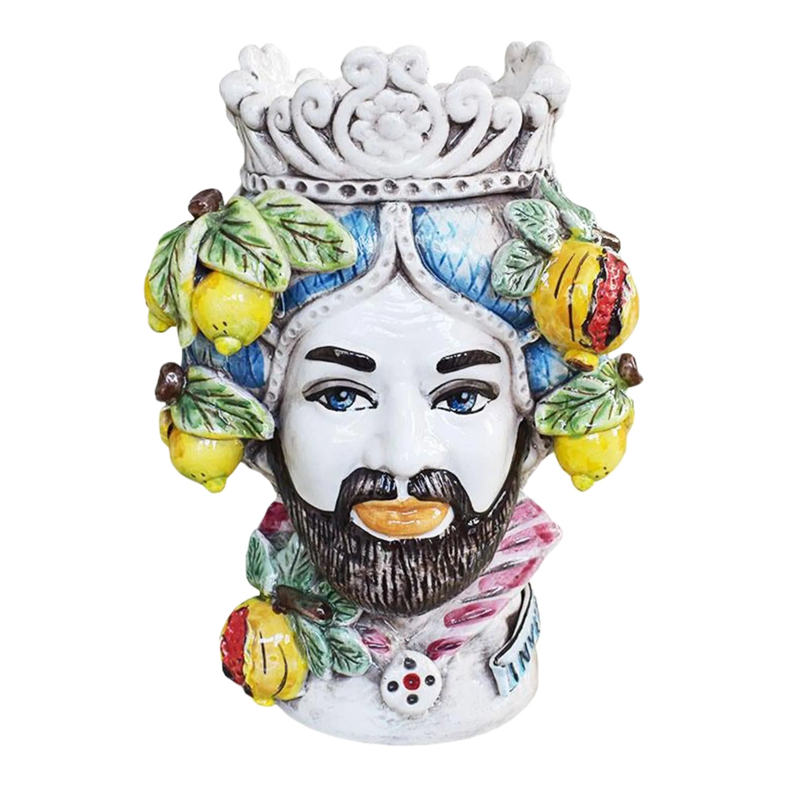 Polychrome Majolica Moorish Italian Ceramic Bust Planter or Vase of a ...