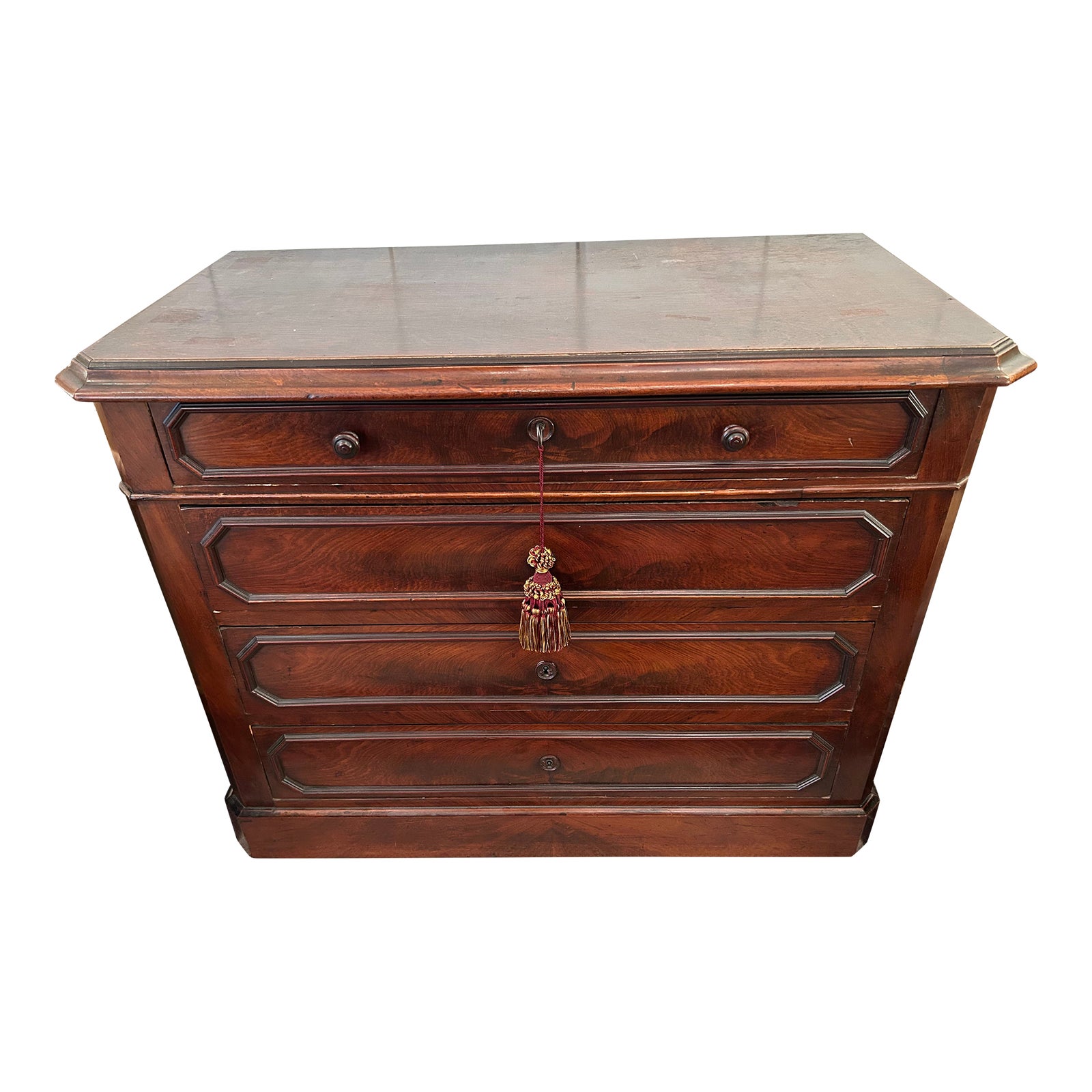 Antique Walnut 4 Drawer Commode With Original Key | Chairish