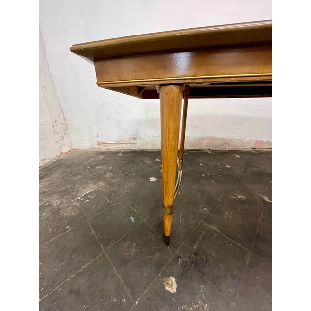 Mid Century Metz Dining Table Cherry Brass 2 Leaves | Chairish