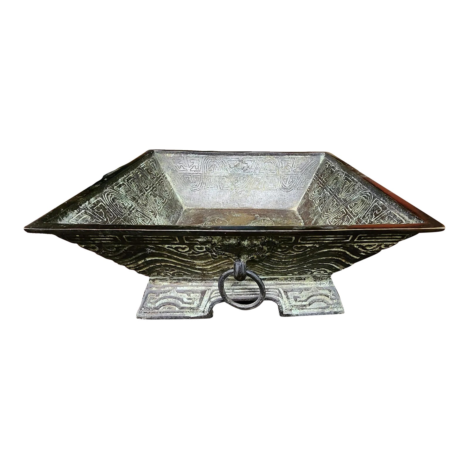 Antique 19th Century Chinese Ritual Solid Bronze Square Footed Bowl ...