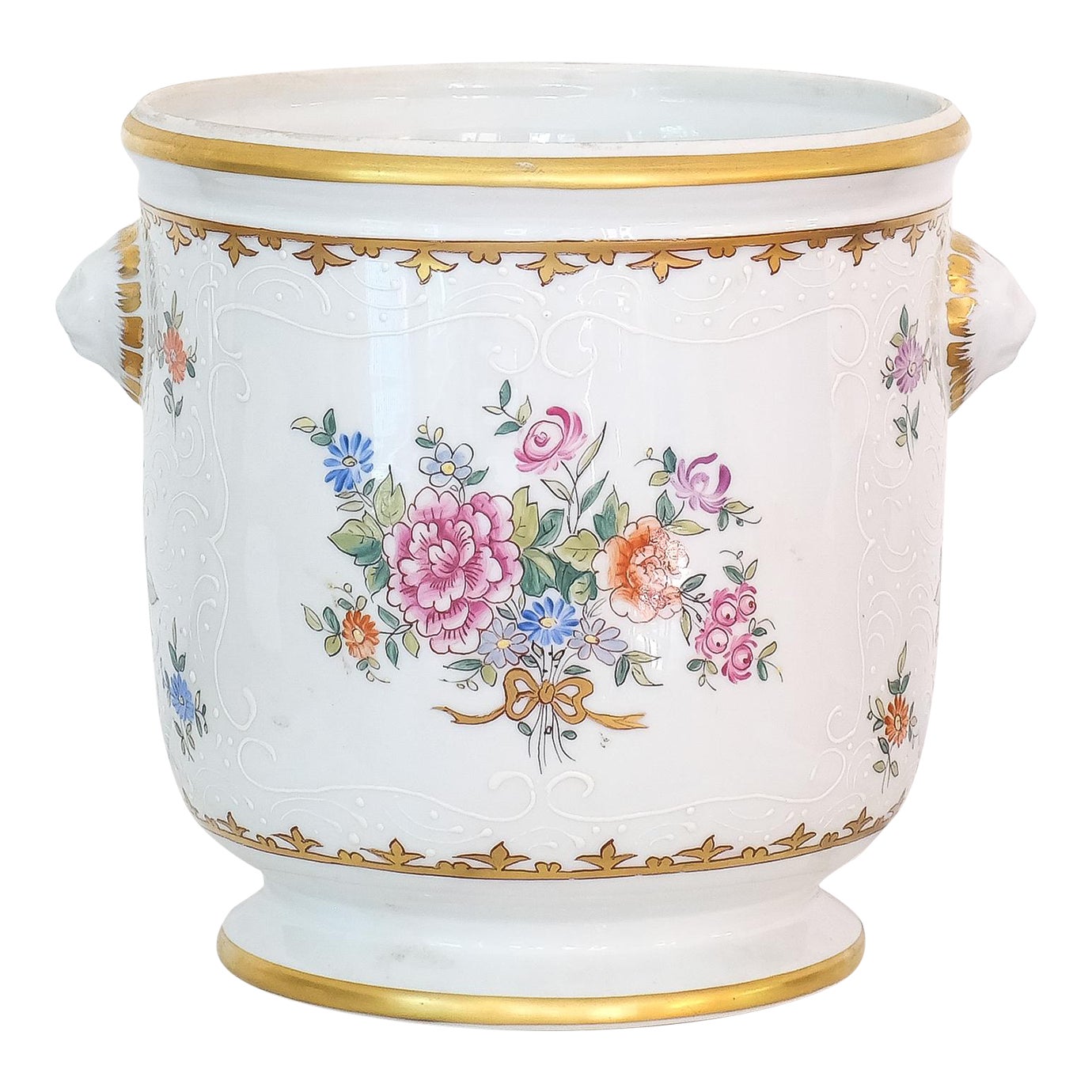 Mid 20th Century Chelsea House Hand-Painted Floral Cachepot | Chairish