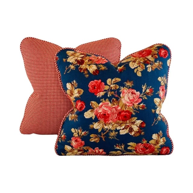 Designer P Kaufmann Waverly Blue Green Pink Red Cabbage Rose Floral ...