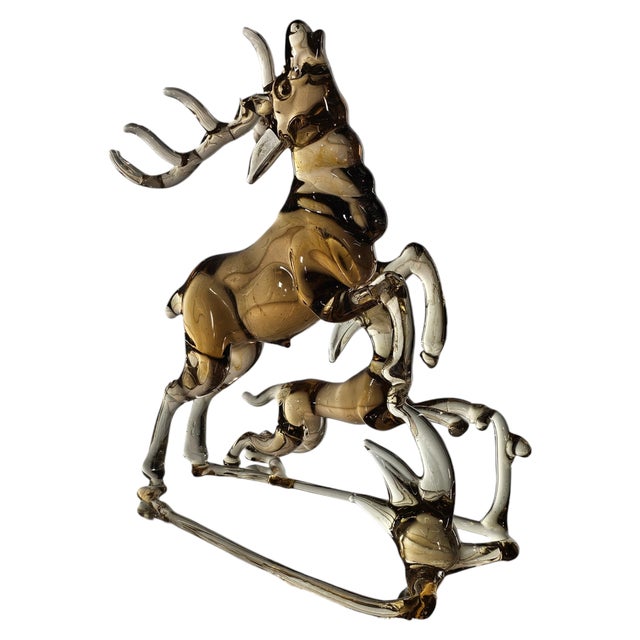 Lamp Work Hand Blown Art Glass Stag Deer Figurine 7.75" | Chairish
