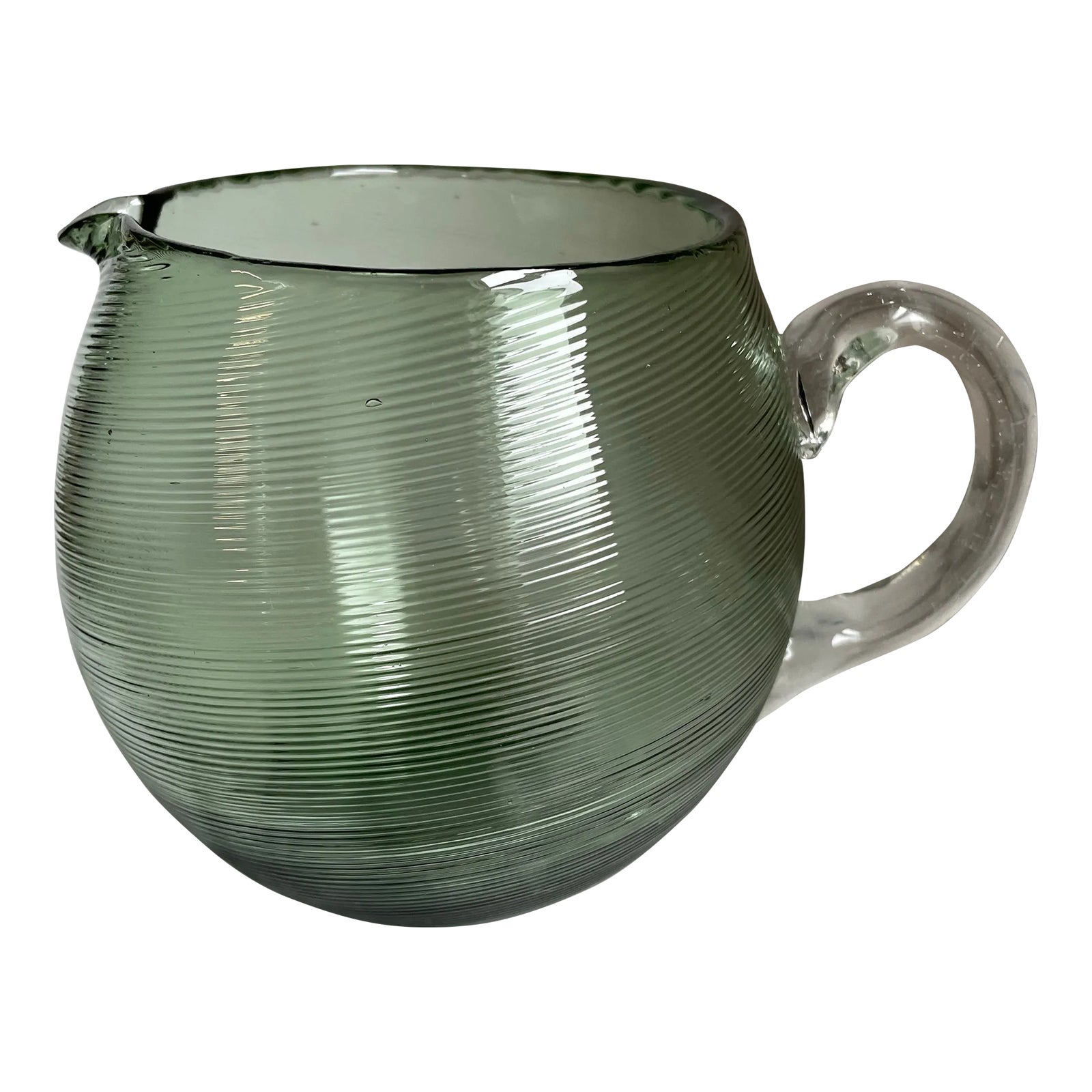 Mid 20th Century Mouth Blown Glass Pitcher in the Style of Steuben ...