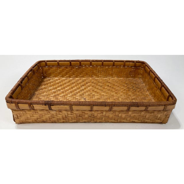 Woven Wicker and Split Reed Rattan Basket Tray | Chairish