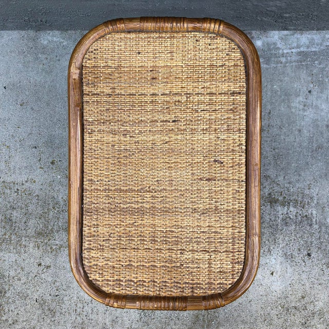 Mid 20th Century Boho Chic Cane & Rattan Side Table W/Magazine Rack ...