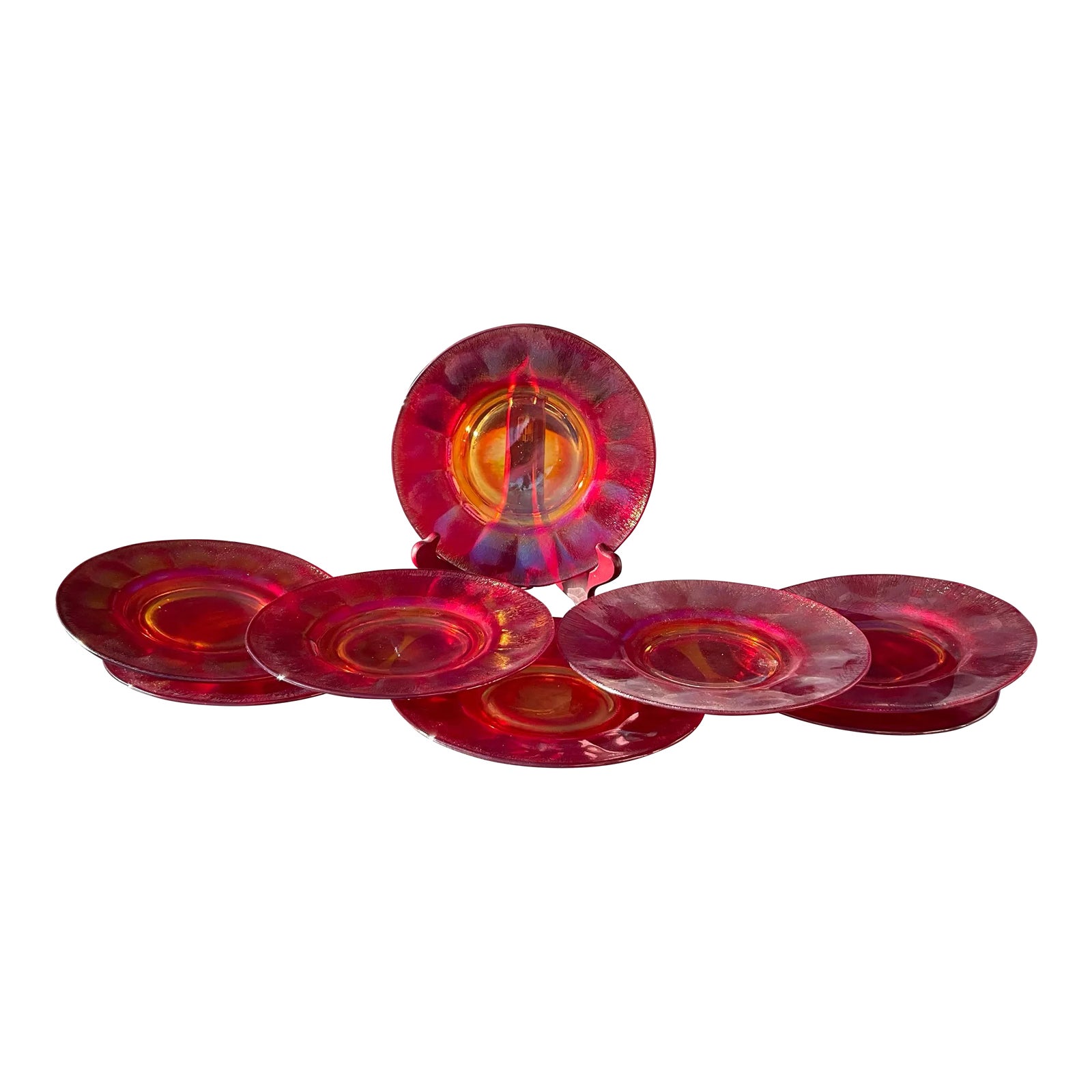 Early 1900s Ruby Stretch Glass Luncheon /Dessert Plates- Set of 8 ...