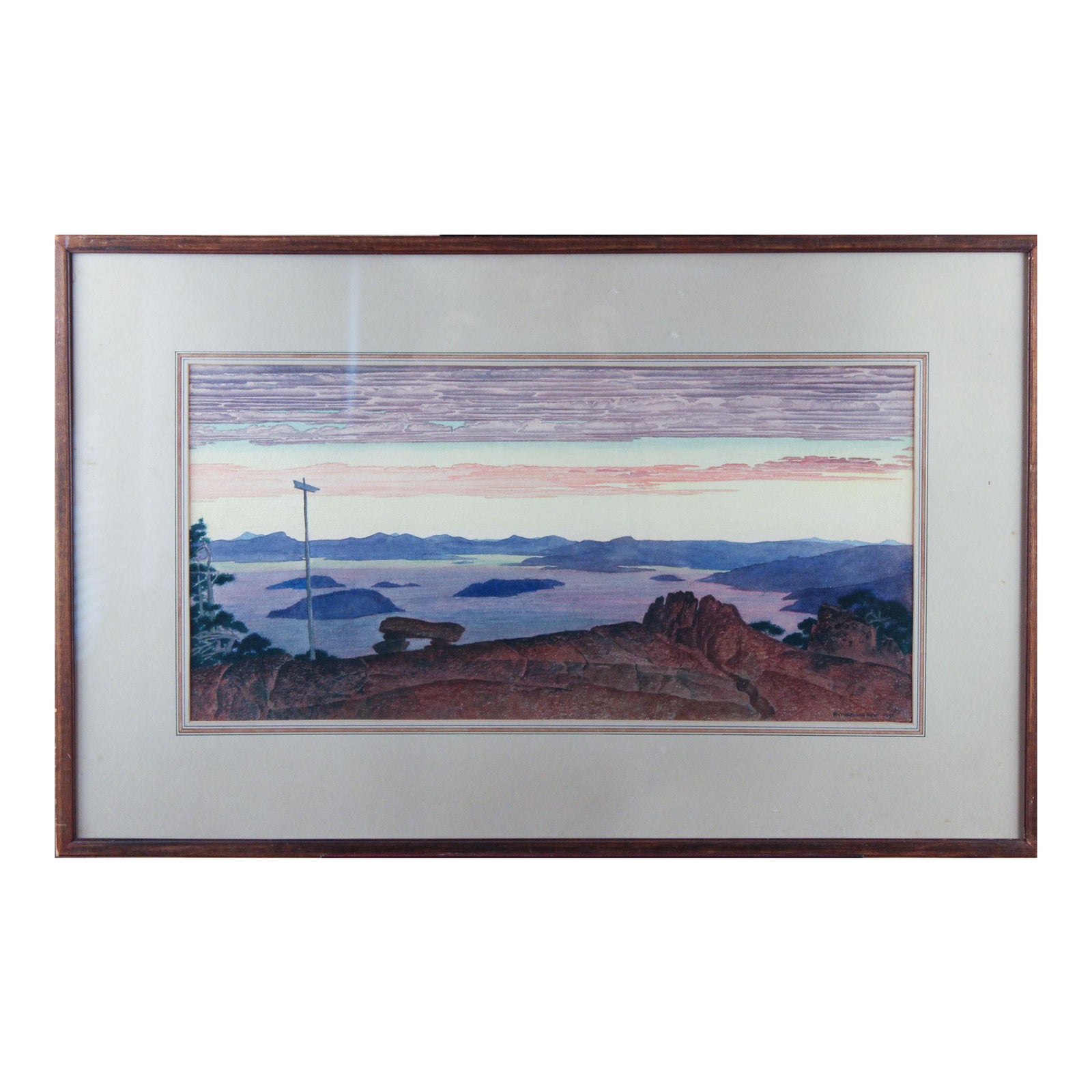Circa 1941 John Rutherford Boyd Scenic Landscape at Dusk Watercolor on ...