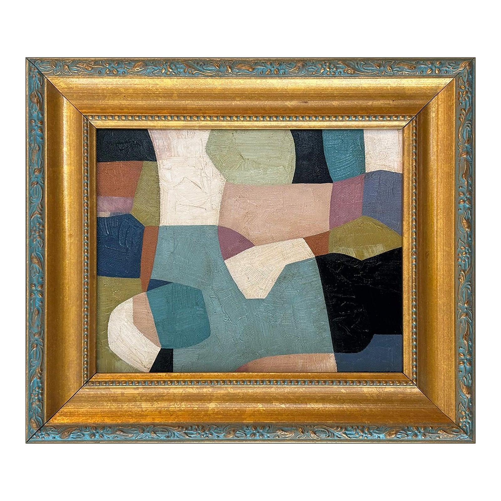 Contemporary Abstract Colorblock Oil Painting in Vintage Frame | Chairish