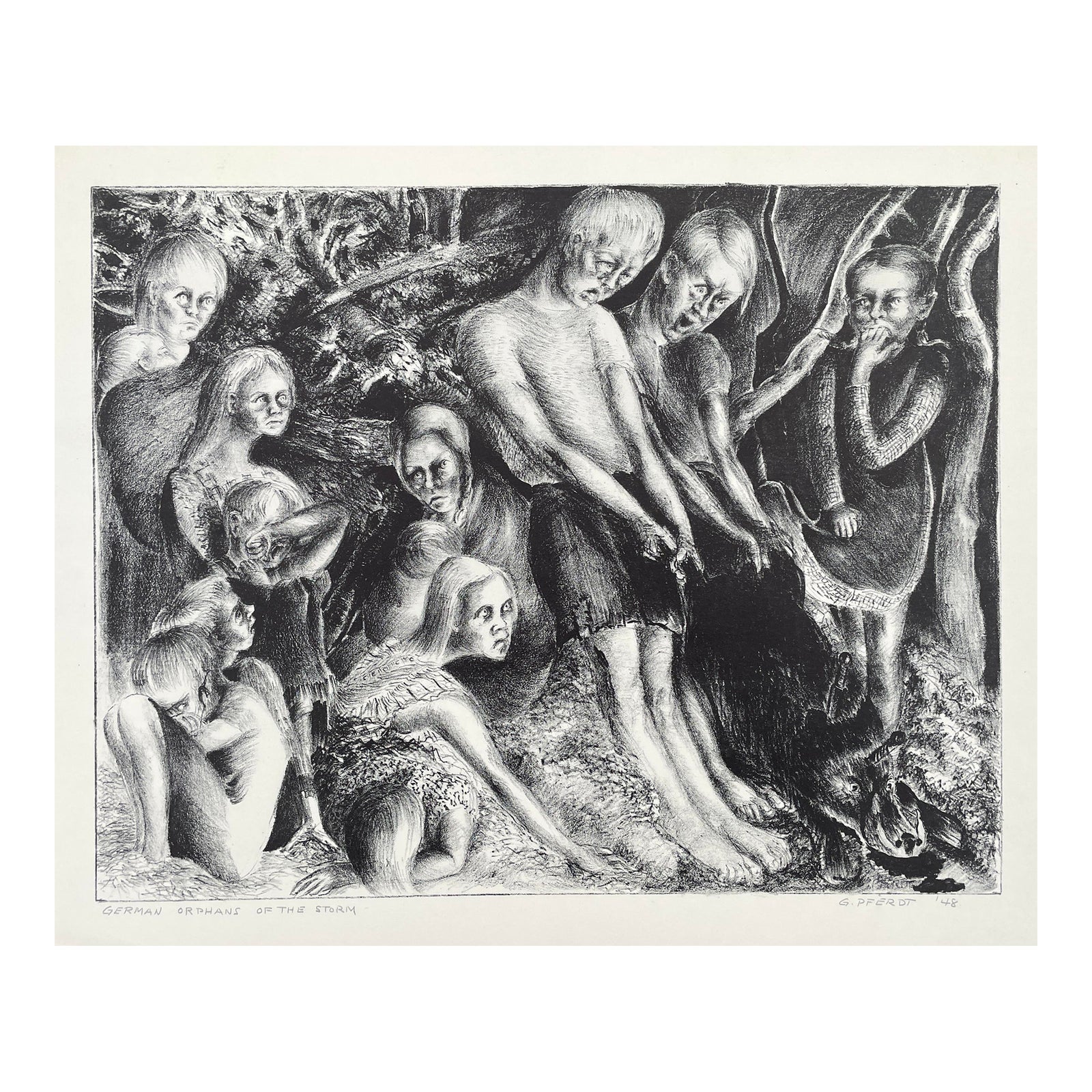 1948 Gertrude Pferdt German Orphan Lithograph | Chairish