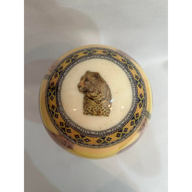 Contemporary Decoupage Ostrich Egg Depicting Cheetahs on Stand | Chairish