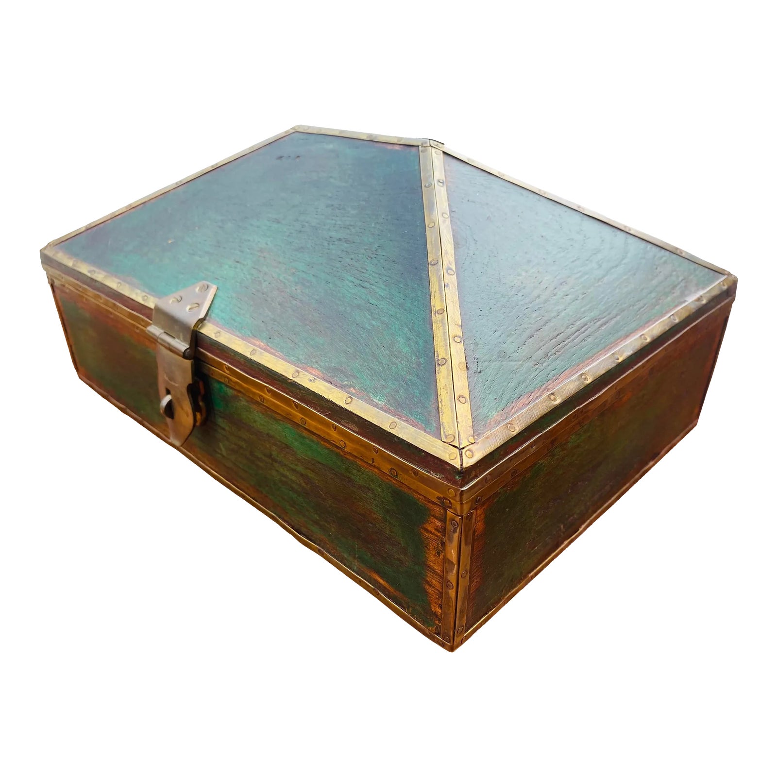 Vintage Pyramid Shaped Brass Trimmed Dresser Box. | Chairish