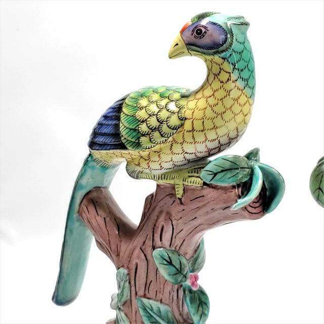 Pair Parrot Phoenix or Peacock Bird Figurine Table Sculptures - Hand ...