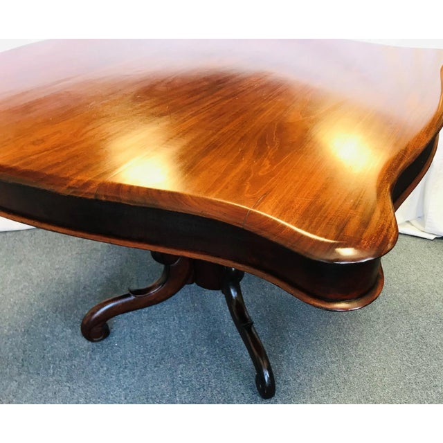 Mahogany & Walnut Square Center Table With Scalloped Corners on Turned ...