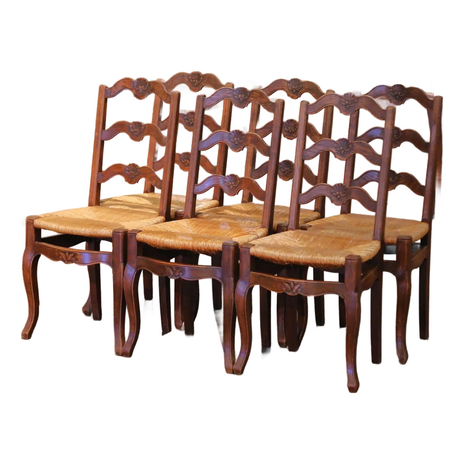 Early 20th Century French Normandy Oak Rush Seat Dining Chairs, Set of ...