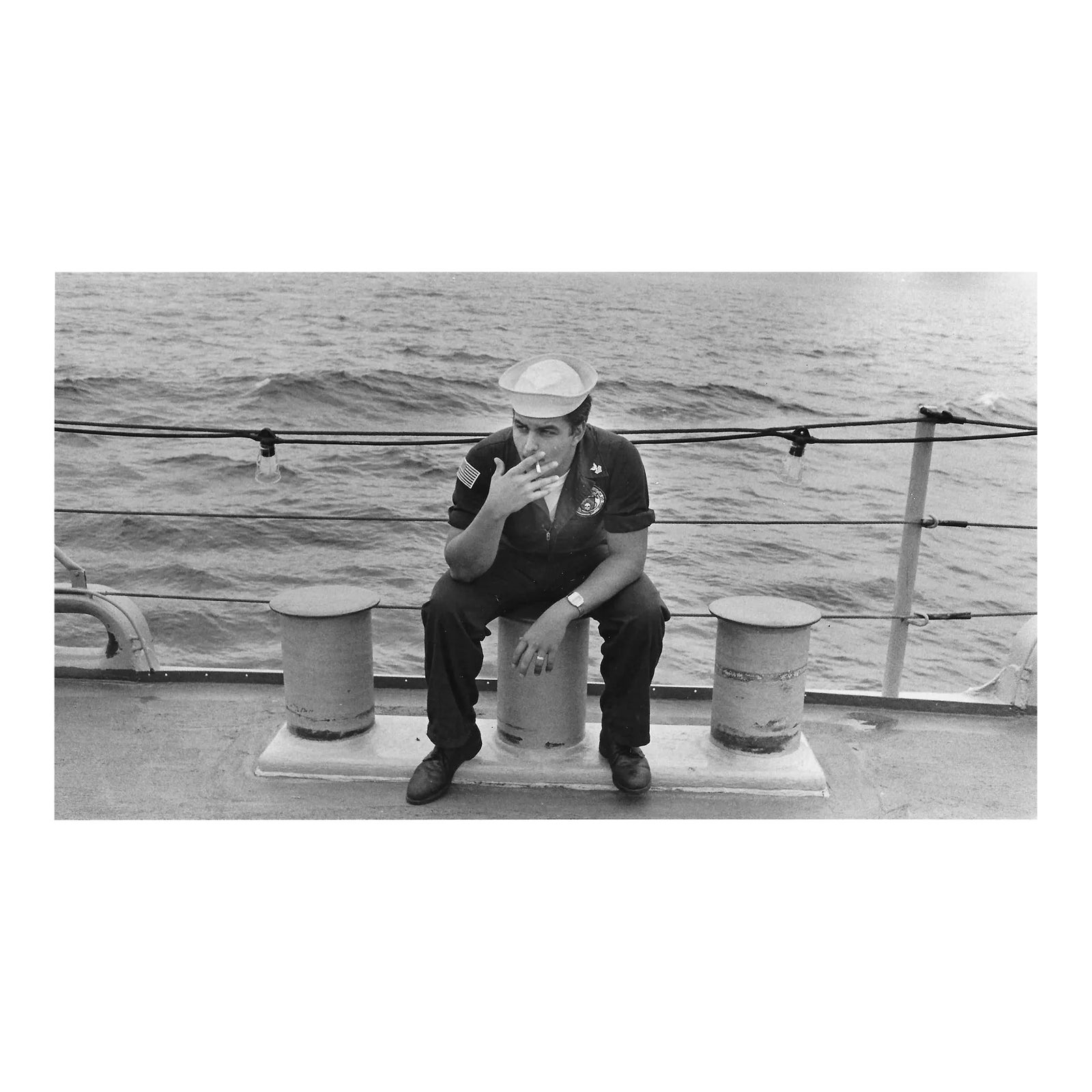 Smoking Sailor Black and White Navy Photograph | Chairish