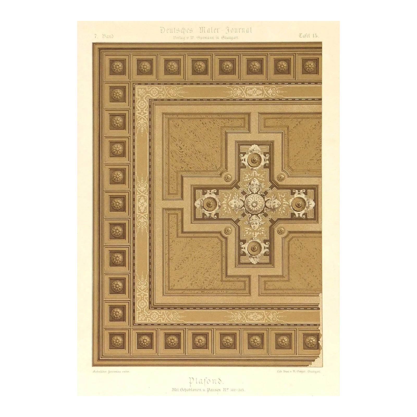 Stone Lithograph - Ornamental Ceiling Design, C. 1880 | Chairish