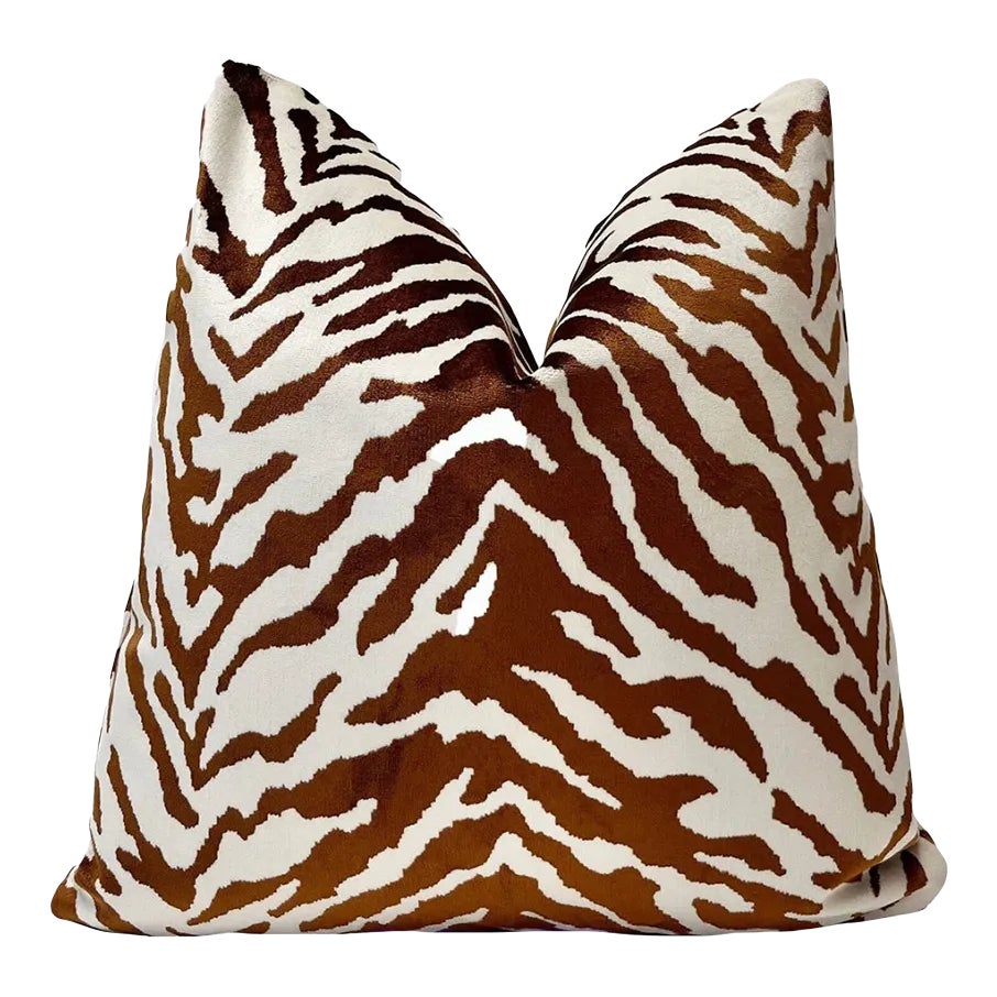 Ginger Bronze Velvet Zebra Print Throw Pillow With Feather Down Insert ...
