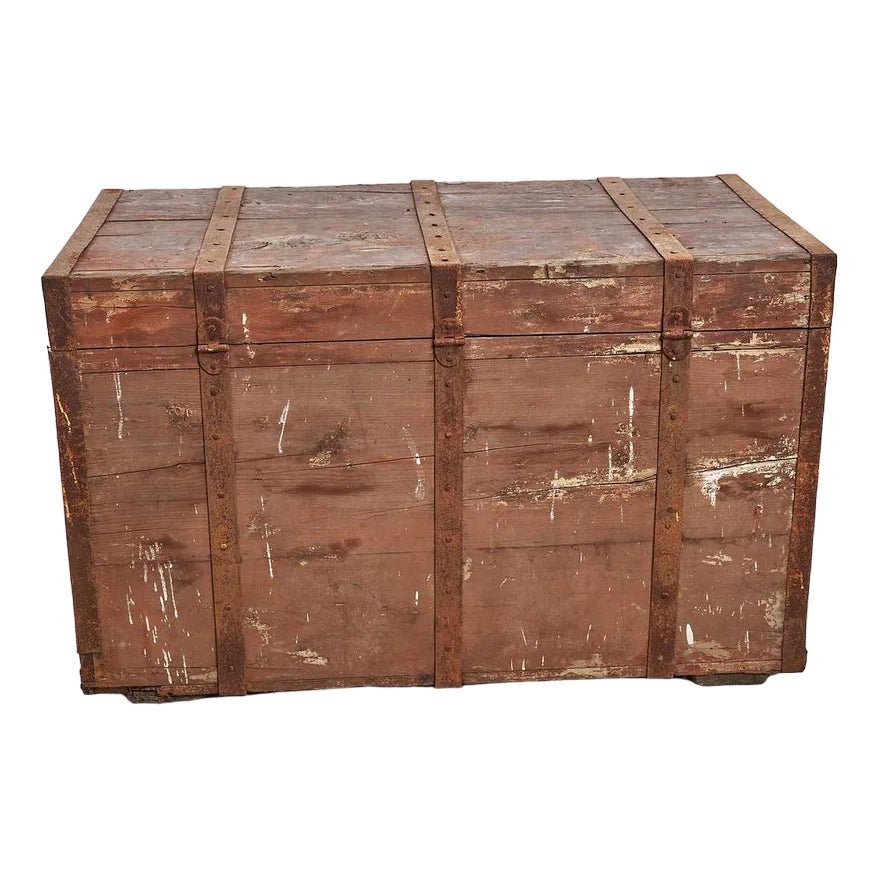 Vintage Brown Wooden Trunk | Chairish