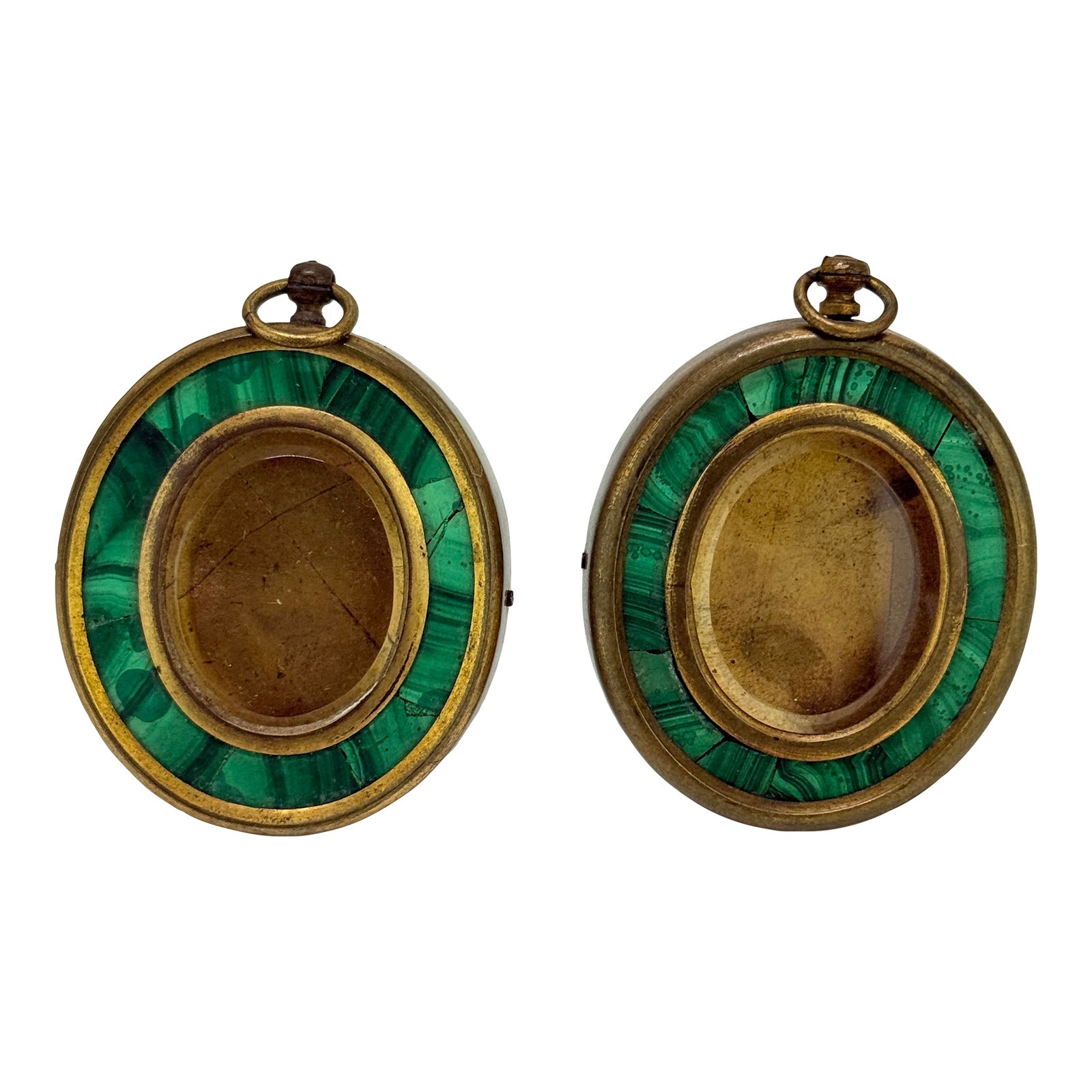 Pair of 19th Century Grand Tour Malachite-Inlaid Bronze Locket Frames ...