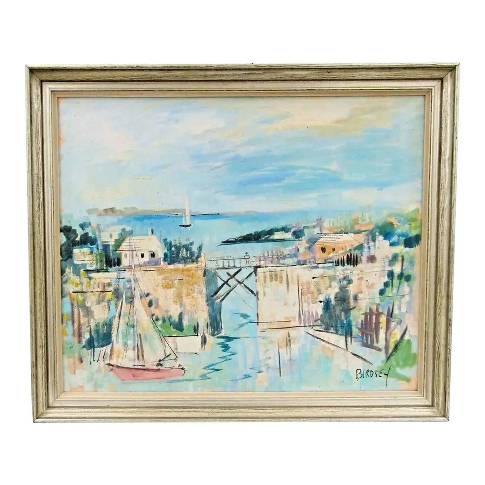 1970s Alfred Birdsey Bermuda Signed Oil Painting Town, Bridge ...