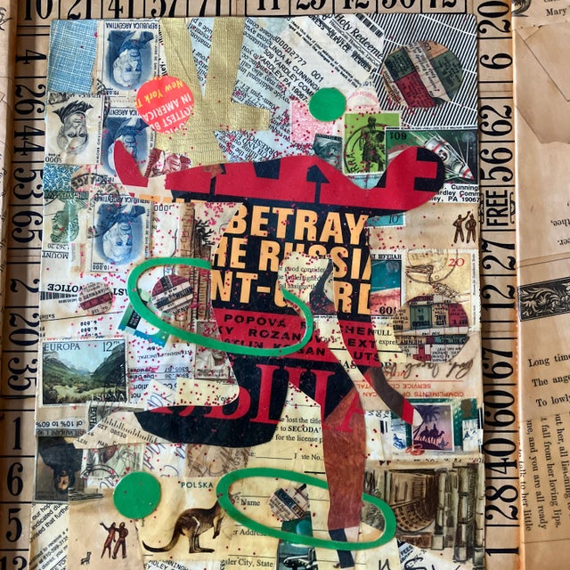 Contemporary Original Wayne Cunningham Abstract Running Man Collage ...