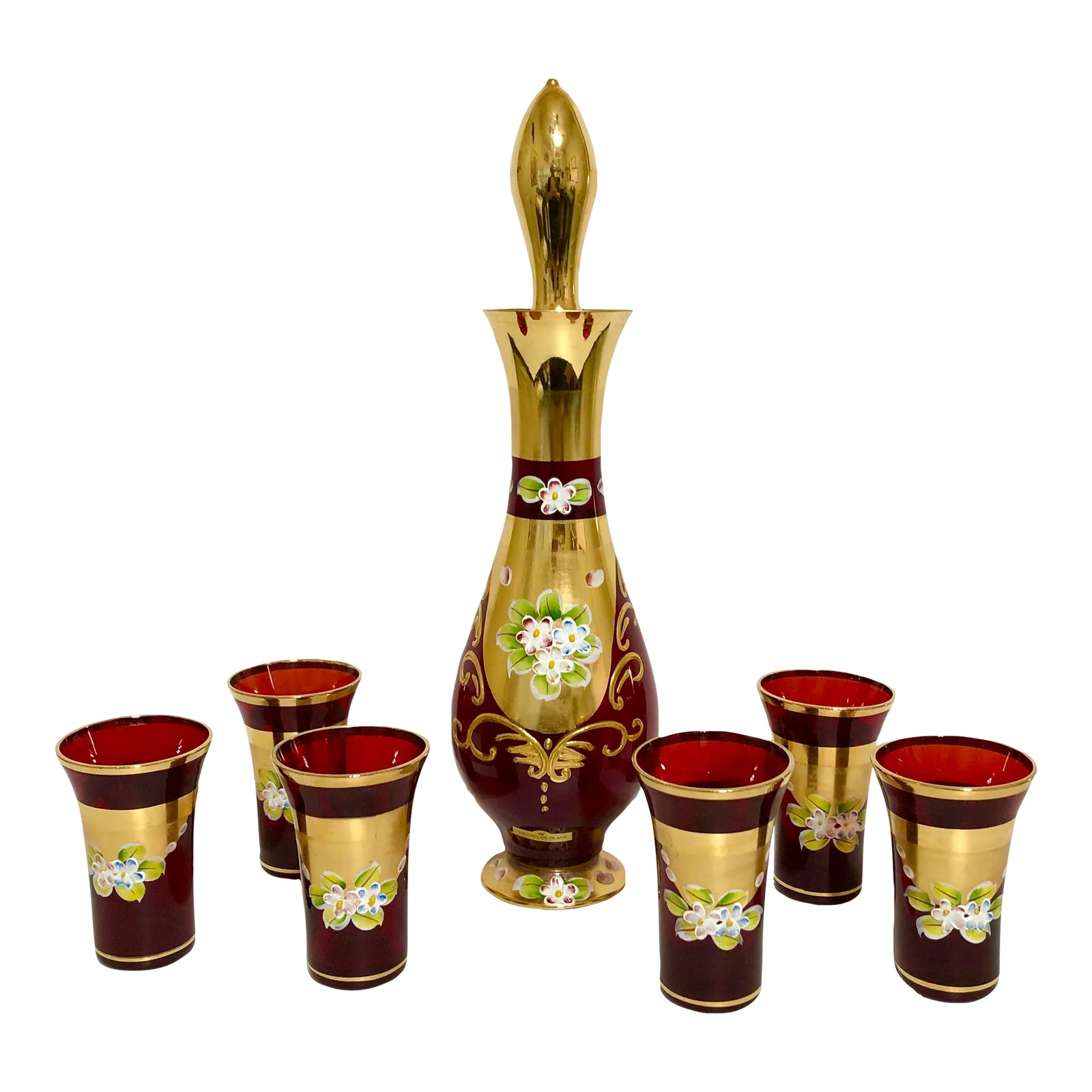 Vintage Seyei of Japan Victorian Glass Hand Painted Decanter and 6 ...