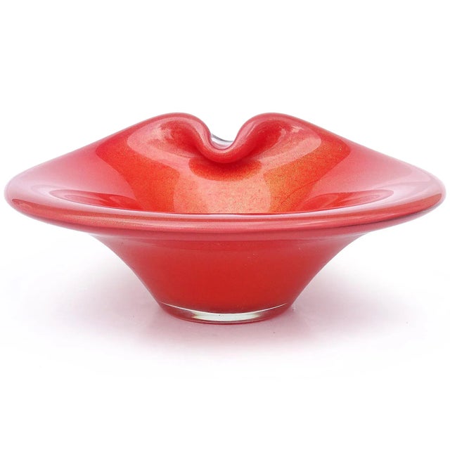 Murano Vintage Persimmon Orange Gold Flecks Italian Art Glass Flared ...