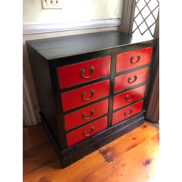 Mid 19th Century Provincial Red Black Lacquer 8 Drawer Chest Chairish