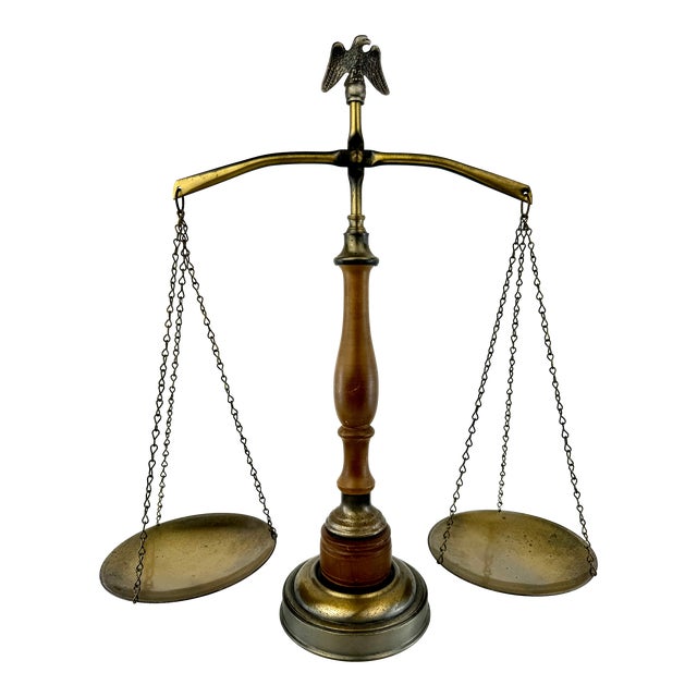 Antique Wood and Brass Tabletop Scales | Chairish