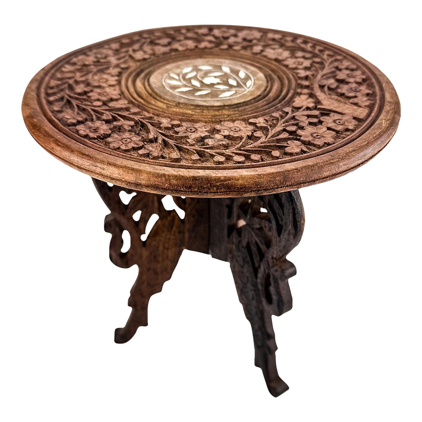 Hand-Carved Indian Sandalwood Display Table | Chairish