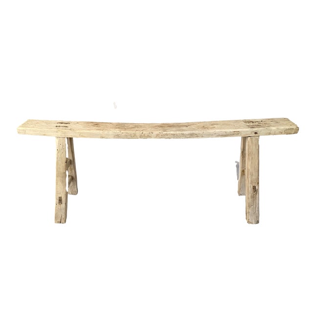 Antique Rustic Elm Long Bench | Chairish