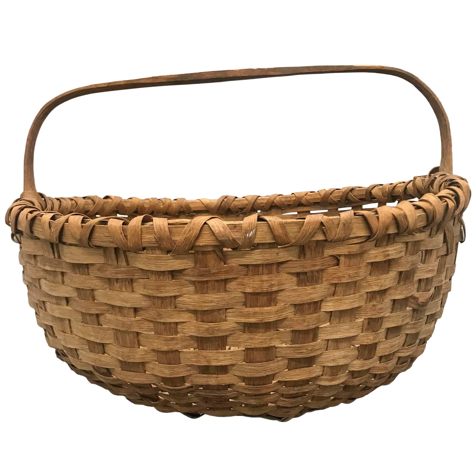 19th Century American Splint Oak Basket | Chairish