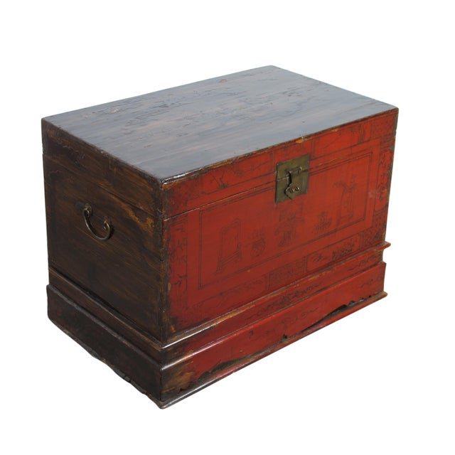 1900s Red Antique Trunk | Chairish