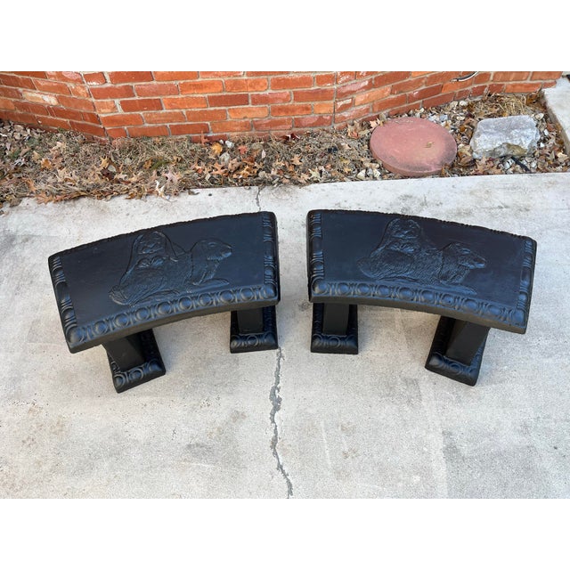 Concrete Outdoor Garden Benches With Rabbits Relief in Black- a Pair ...